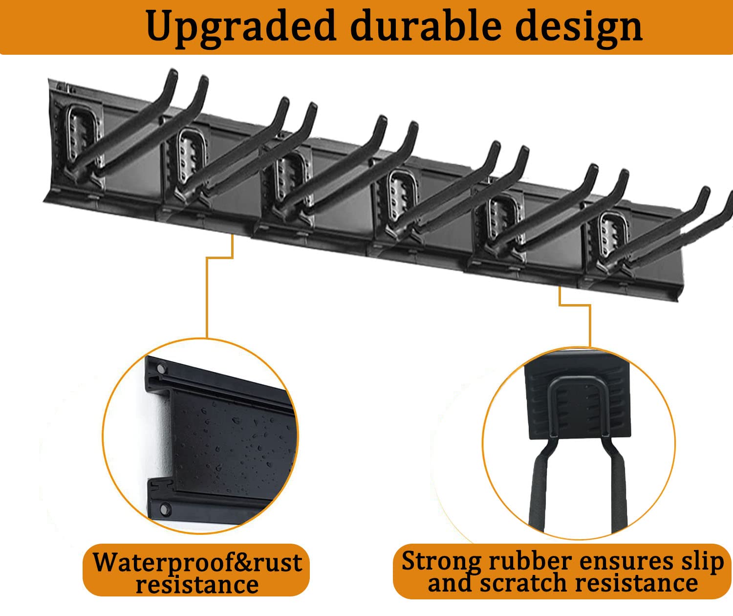 foriy Garage Clamping Garden Tool organizer Tool Storage Rack with 6 Hooks Wall Mount Tool Storage Hook Heavy Duty Garden Tool Hanger Rack for Ski Gears, Chair, Broom, Mop, Rake Shovel Yard Tools