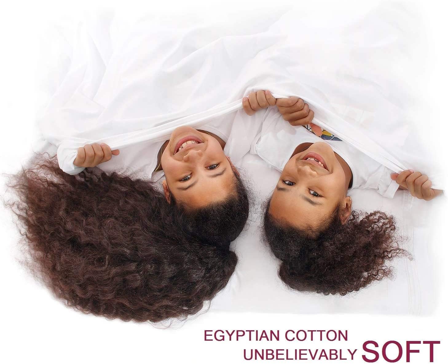 Extra Deep Pocket Sheets (4-Piece) 100% Egyptian Cotton 400 Thread Count Bed Sheet Set 22 inch Deep Pocket of Fitted Sheet with Elastic All Around (Queen, White Stripe)