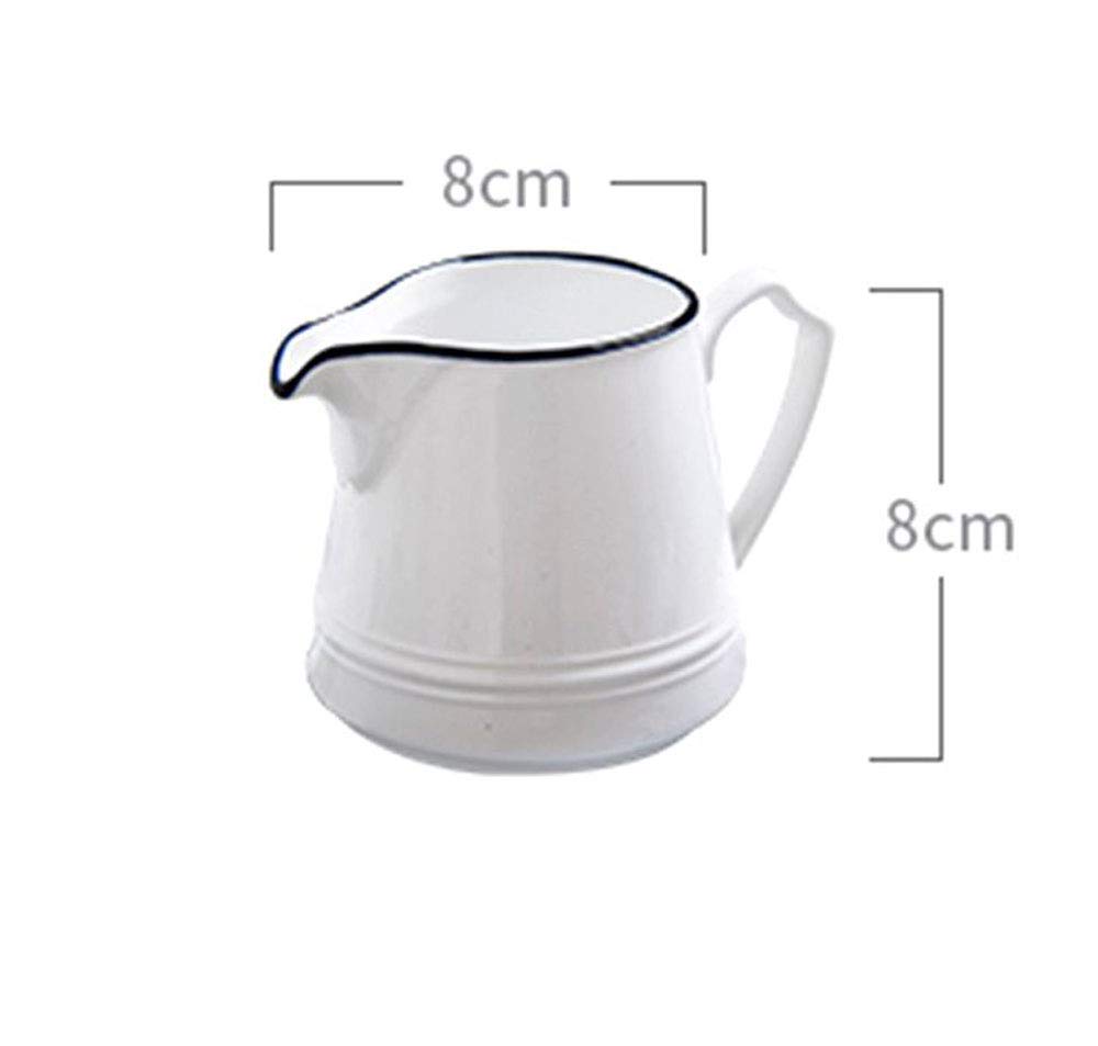 FUYU Simple White Ceramic Creamer with Handle, Coffee Milk Creamer Pitcher