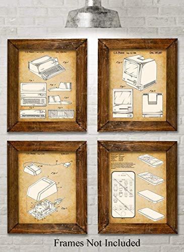 Original Steve Jobs Computer Patent Art Prints - Set of Four Photos (8x10) Unframed - Makes a Great Home or Office Decor and Gift Under $20 for Computer Geeks/Gurus and Tech Support