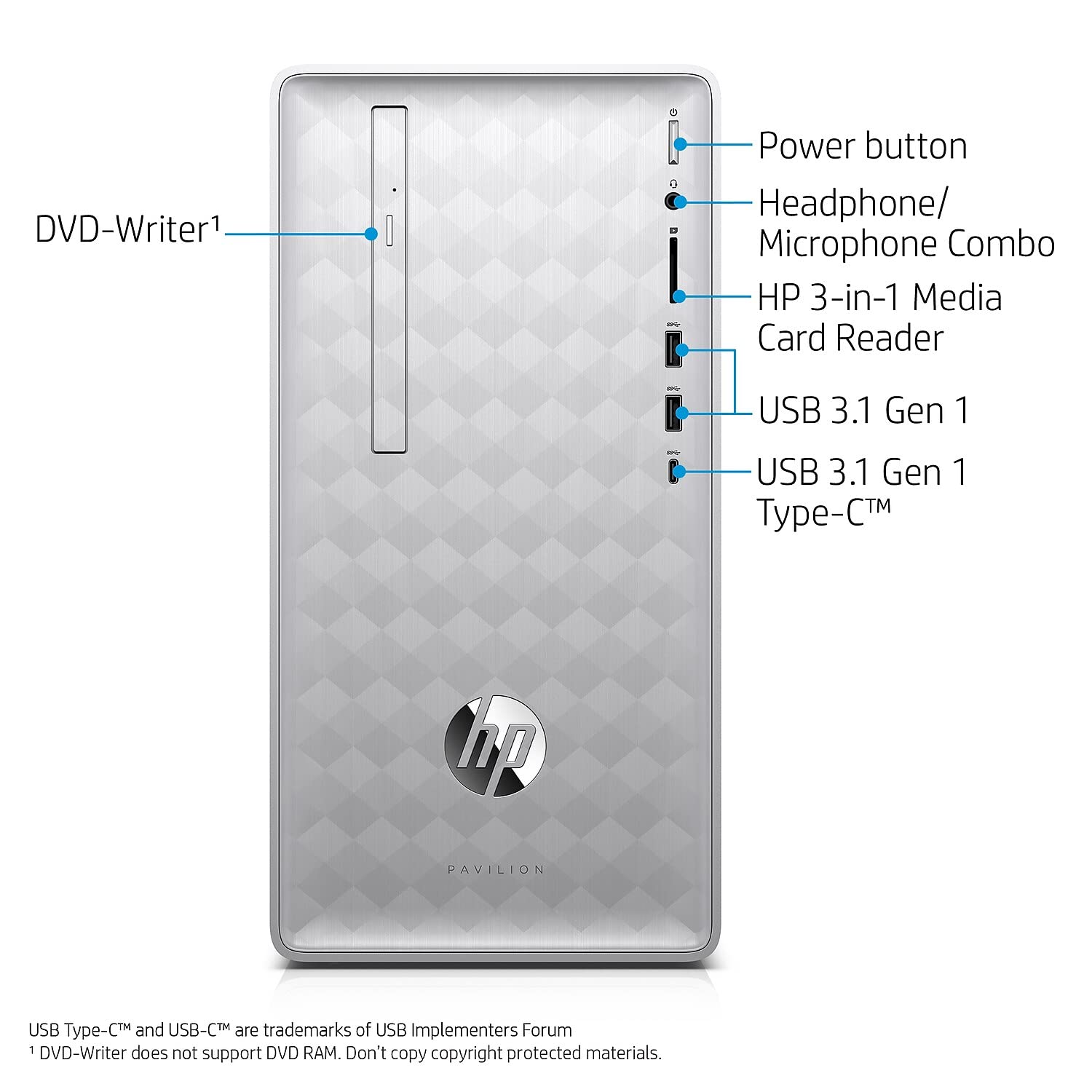 HP Pavilion (590-p0050) Desktop Computer with Intel Core i5+8400 Processor, 8GB RAM and 16 GB Intel Optane Memory, 1TB Hard Drive, Windows 10 (Silver)