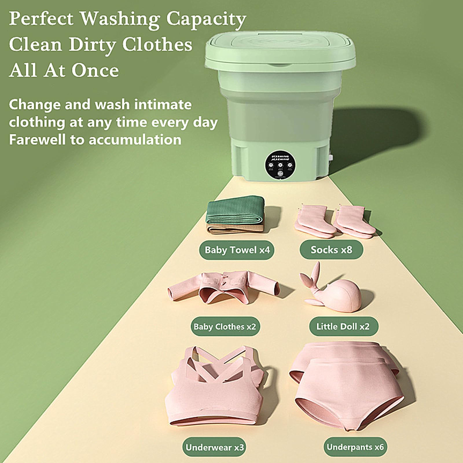 Portable Washing Machine,High Capacity Mini Washer with 3 Modes,Foldable Deep Cleaning Half Automatic Washt Suitable for Washing Small Pieces of Clothing, Baby Clothes,Underwear,Socks(Green)