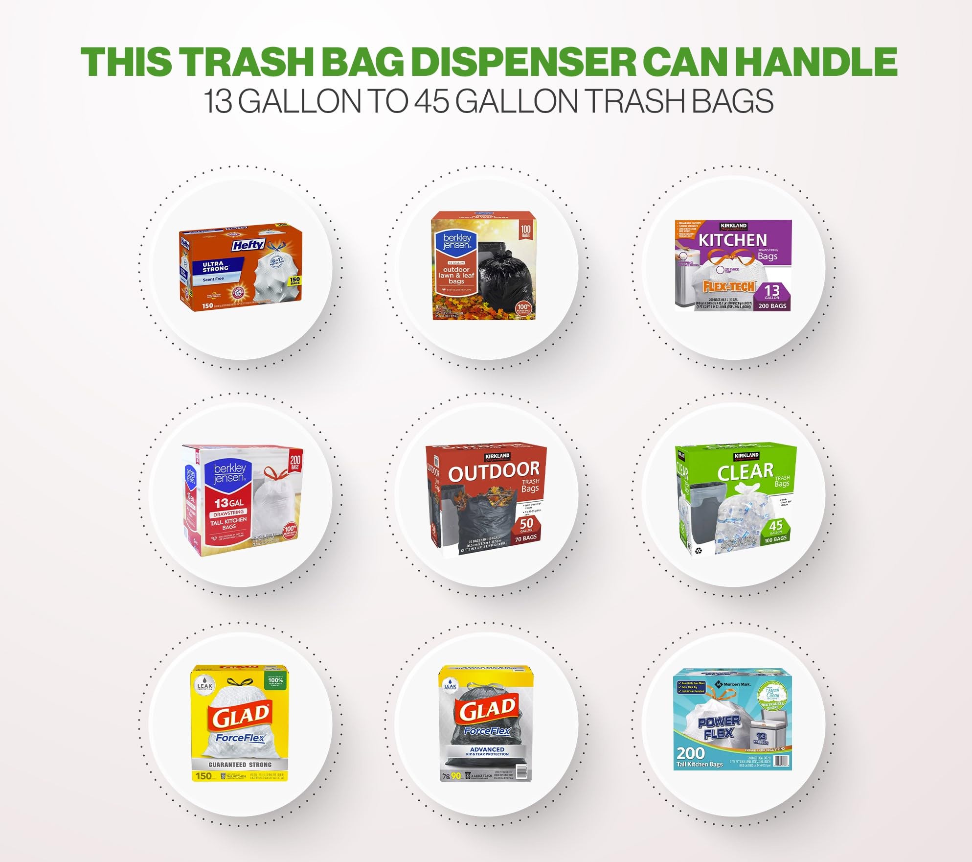 Trash Bag Dispenser – Extra Large Garbage Bag Roll Holder Storage Under Sink - Kitchen Bag Container Organizer - Includes Set of 4 Magnetic Clips
