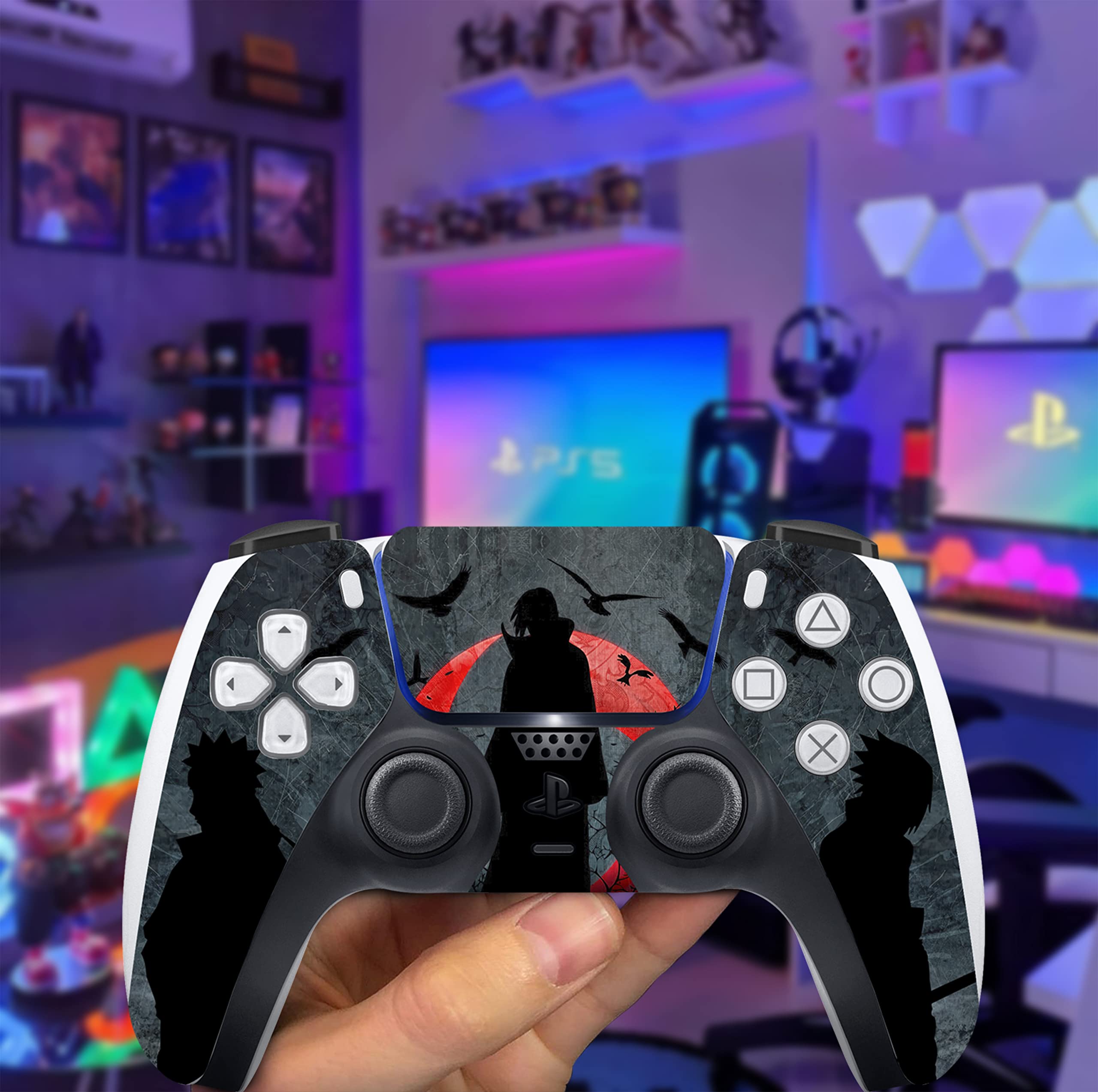 HK Studio Anime Shadow Decal Sticker Skin Specific Cover for PS5 Disc Edition - Waterproof, No Bubble, Including 2 Controller Skins and Console Skin