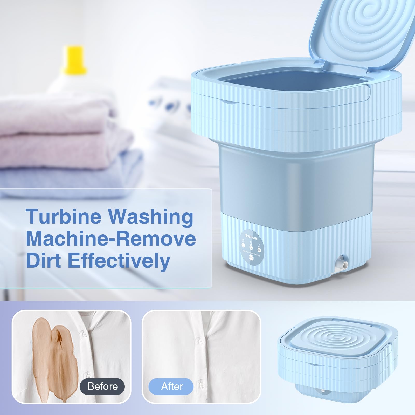 Portable Washing Machine, 10L Mini Washing Machine for Camping, 3 Modes Foldable Mini Washer Deep Cleaning Baby Clothes Underwears Socks Towels for RV Travel Dorm Apartment Laundry