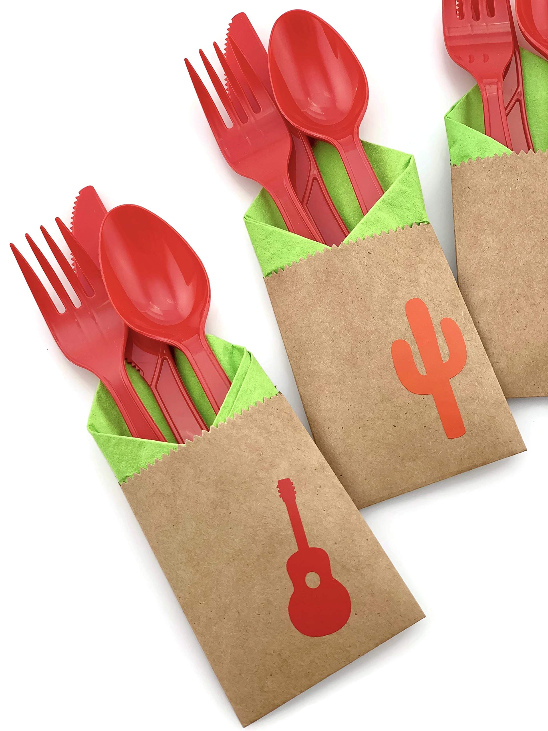 Plastic Cutlery, Paper Napkins, Favor Bags, Fiesta Birthday, Graduation, Baby Shower, Cinco de Mayo Party Decorations Supplies, 24 set