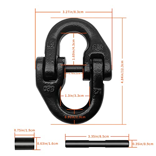 Tovendor Tow Hitch Safety Chain Connector Link 1/2 inch, G80 Alloy Steel Trailet HammerLock Coupling Link, 12000 Lbs Loading, Pack of 2