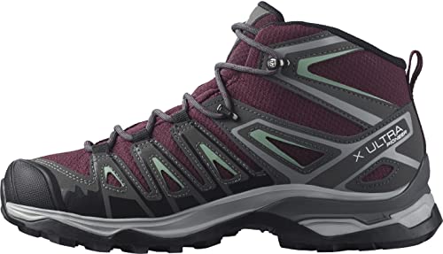 Salomon X Ultra Pioneer MID CLIMASALOMON Waterproof Hiking Boots for Women Trail Running Shoe, Wine Tasting/Magnet/Granite Green, 7.5