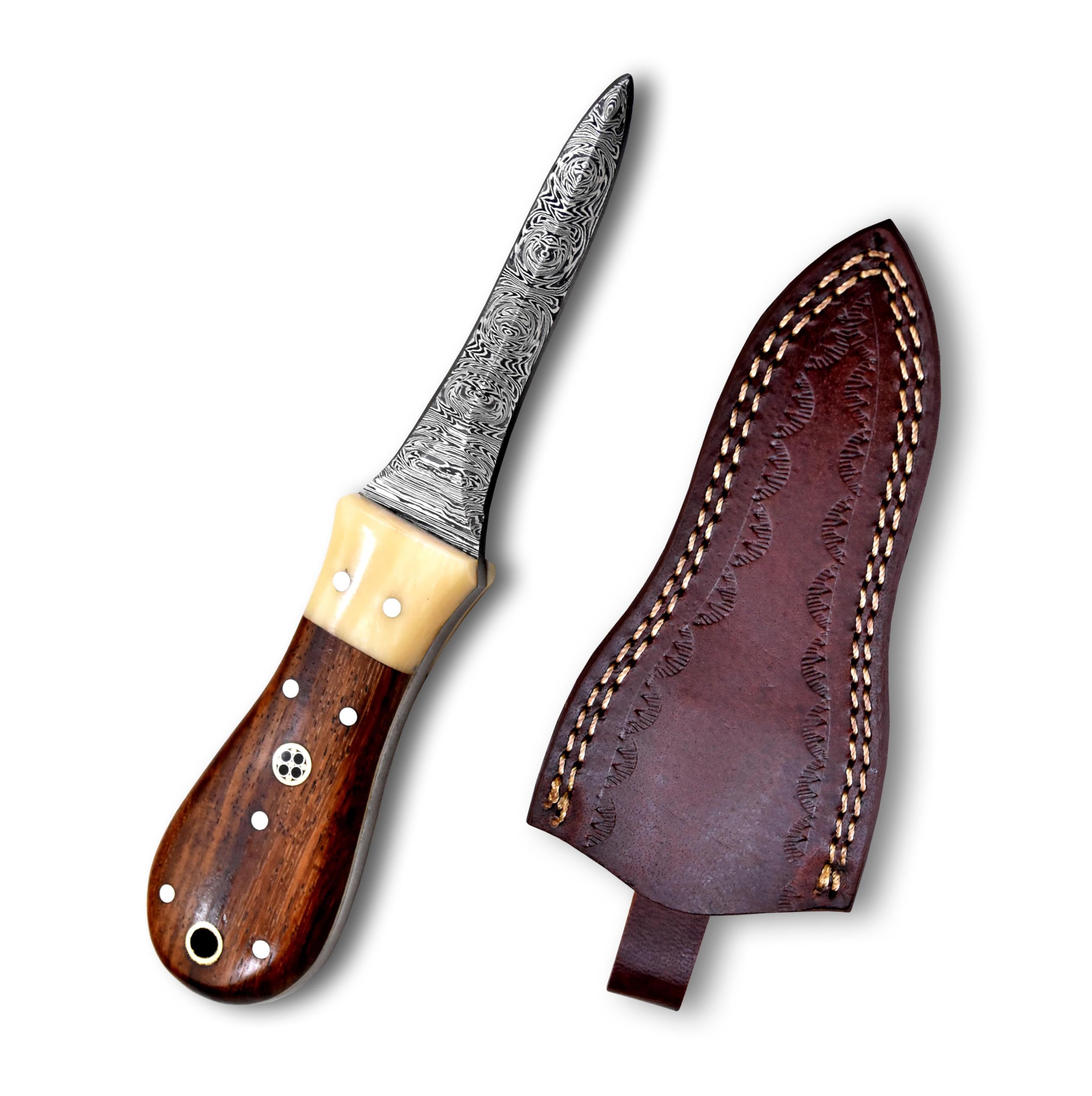 Premium Oyster Shucker Knife Oyster Knife Damascus Steel Clam Knife Resin Handle Leather Sheath Seafood Opener Kit Tool Non Slip Handle (Resin Handle)