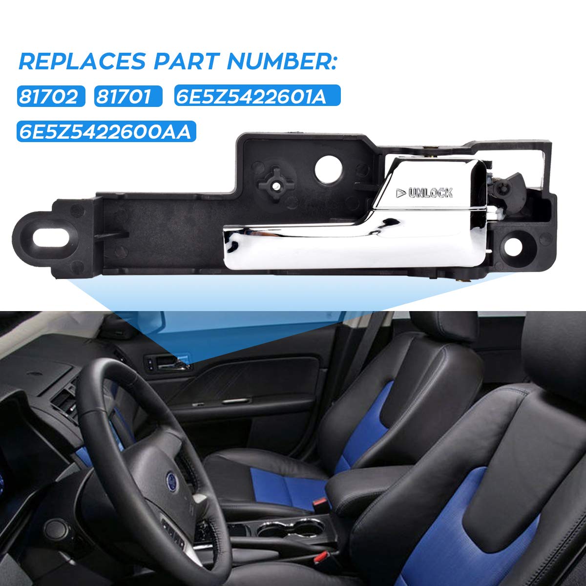 FAERSI Inside Interior Door Handle Front Driver & Passenger Side Replacement for 2006 2007 2008 2009 2010 2011 2012 Fusion, 07-11 Lincoln MKZ & Mercury Milan 06 Zephyr 6E5Z5422601A, 6E5Z5422600AA