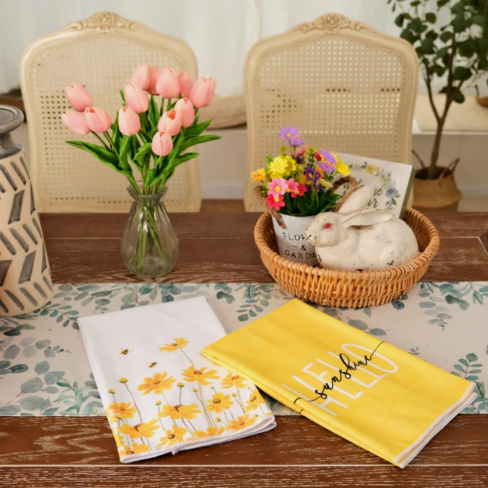 GEEORY Kitchen Towels for Spring Summer Decor Yellow Daisy Dish Towels 18 x 26 Inch Ultra Absorbent Bar Drying Cloth Hello Sunshine Hand Towel for Kitchen Bathroom Party Home Decorations Set of 2