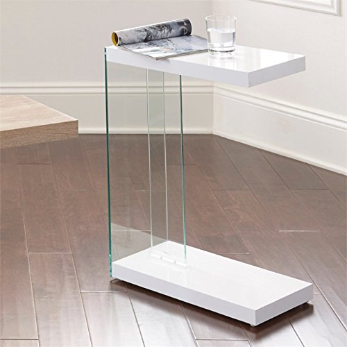 Steve Silver Elaina Chair Side End Table, Clear Back with White Top and Base, Contemporary Style for Living Room, Bedroom, Living Space, 18.5 x 10 x 25 in