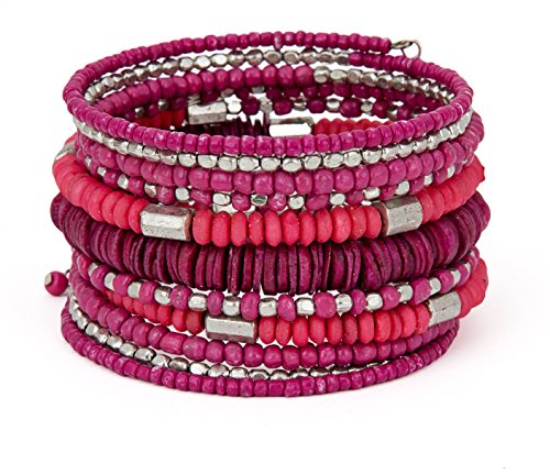 SPUNKYsoul Handmade Bohemian Coil in Shocking Hot Pink and Silver Bracelet for Women Collection