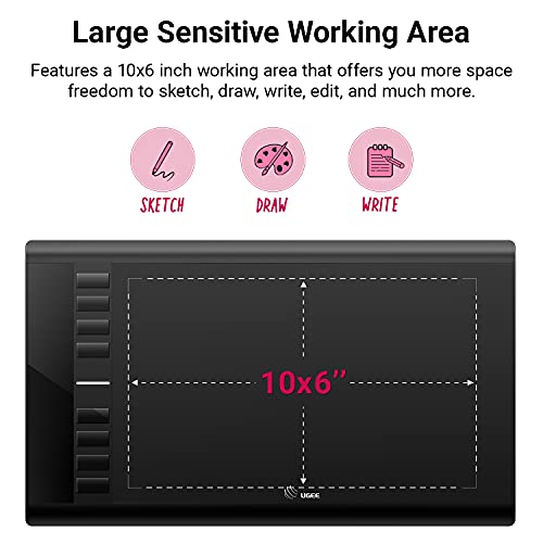 UGEE M708 V3 Graphics Drawing Tablet,10X6 Inches Digital Drawing Tablet with 8 Hot Keys 8192 Levels Pen Compatible with Chromebook, Linux, Windows 7/8/10/11, macOS 10.10