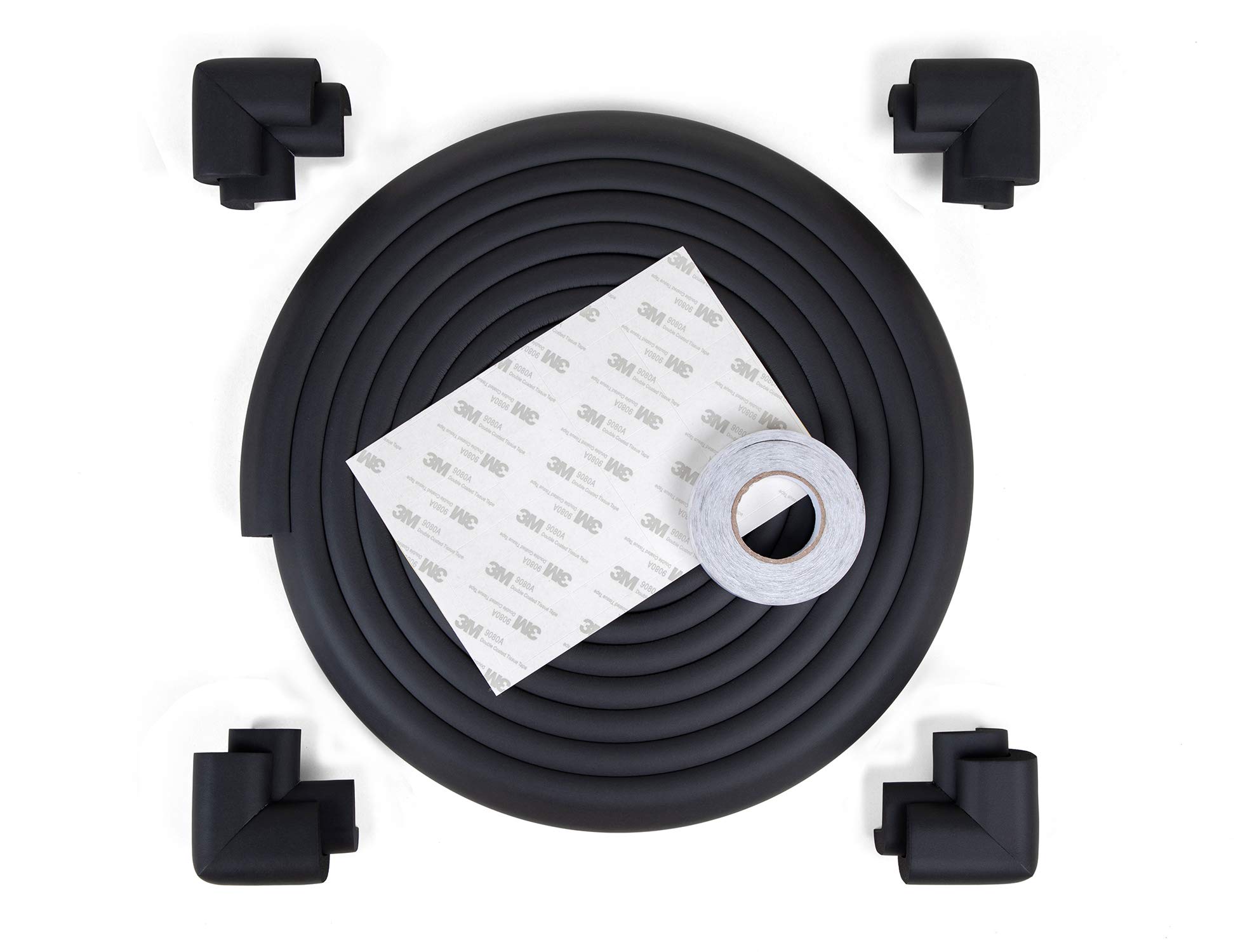 Edge & Corner Guards Baby Proofing Foam - Safety Furniture Bumper Table Protectors - Corner Cushion Set 20.4 ft(18 ft Edge + 8 Corners, Black) - MEETBABY