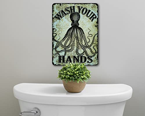 Octopus Wash Your Hands Bathroom Wall Metal Sign