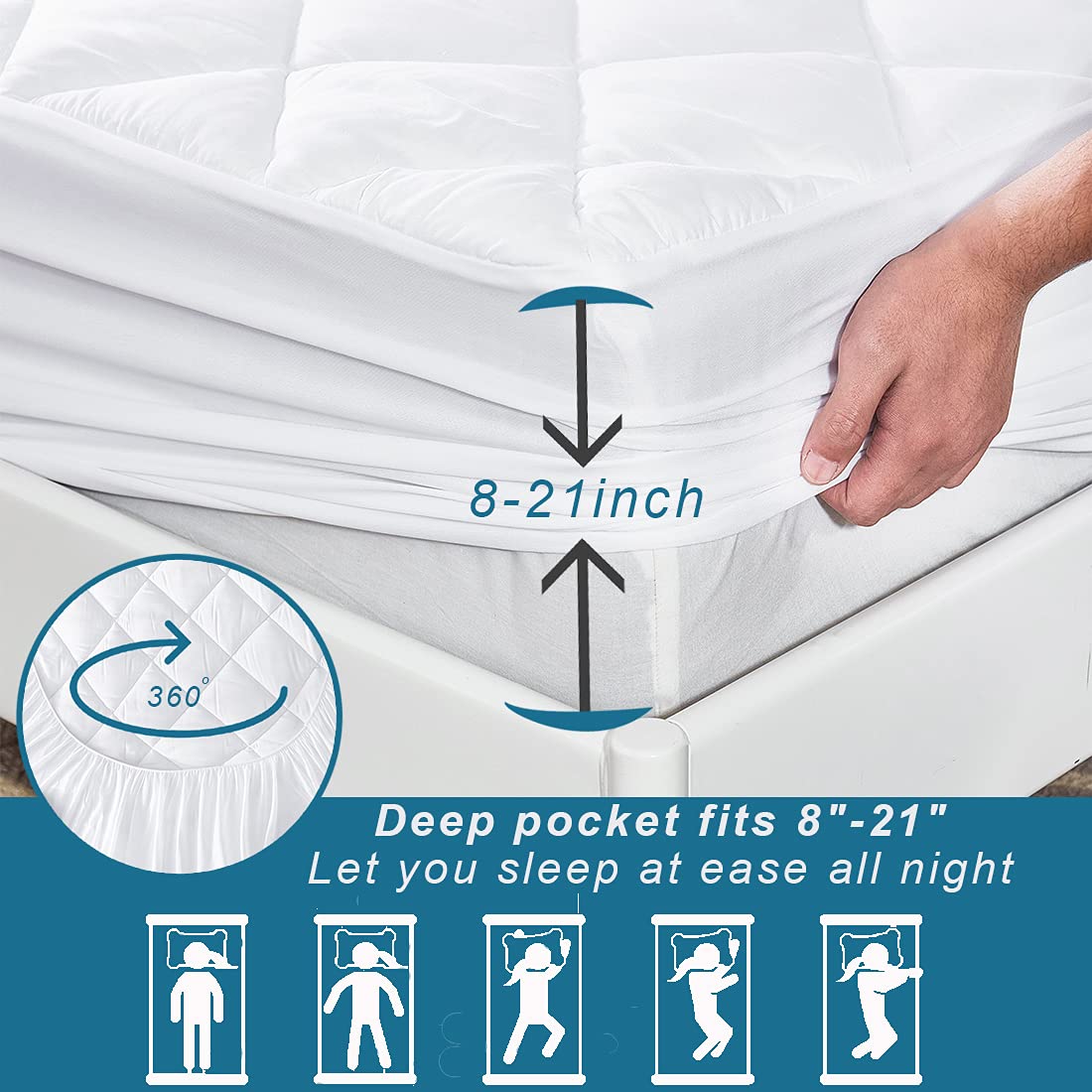 Uraclaire Mattress Pad with 8-21'' Deep Pocket,Cooling Mattress Topper Cover,Ultra Soft Quilted Fitted Breathable Fluffy Microfiber Mattress Protector(Full)