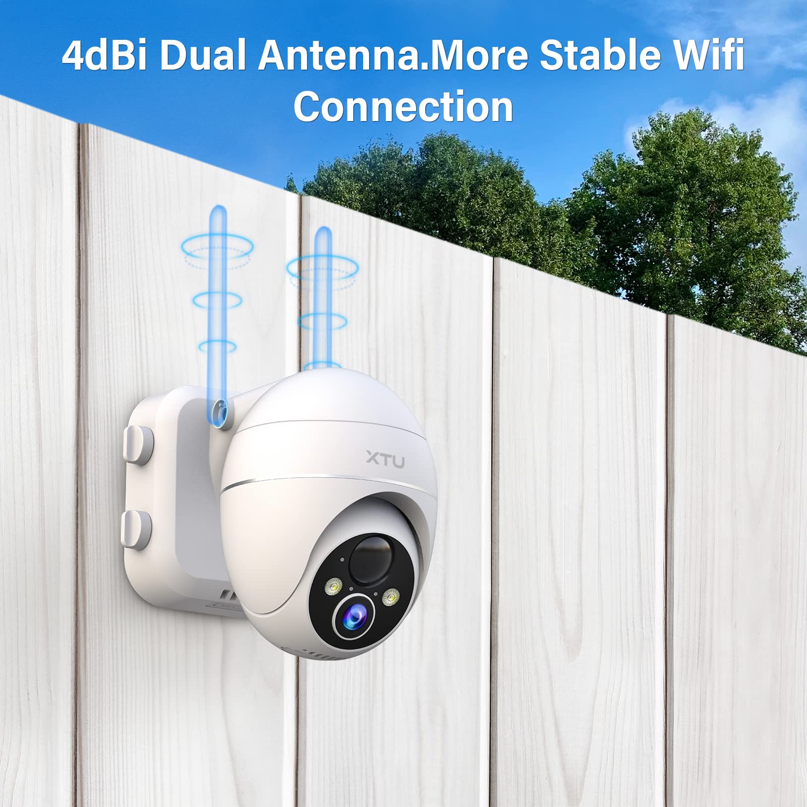 XTU Security Camera Outdoor, 2K Wireless WiFi 360° PTZ Camera, Solar Security Camera Battery Powered, Home Surveillance Camera with Spotlight & Siren/Motion Detection/3MP Color Night Vision/IP66.