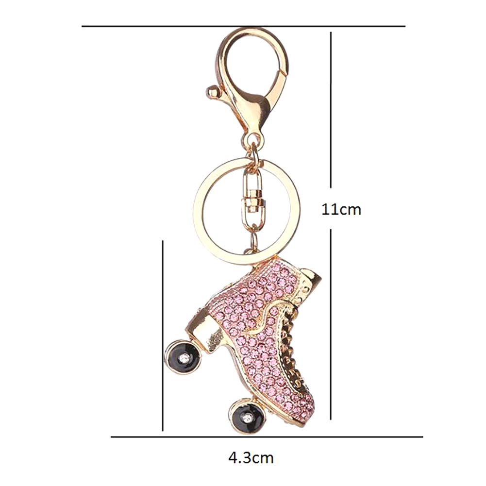 Woman Rhinestone Plating Women Car/Bag Keychain Purse Charm Roller Skates Pendant Keychain Key Ring Backpack Ornaments - Pink