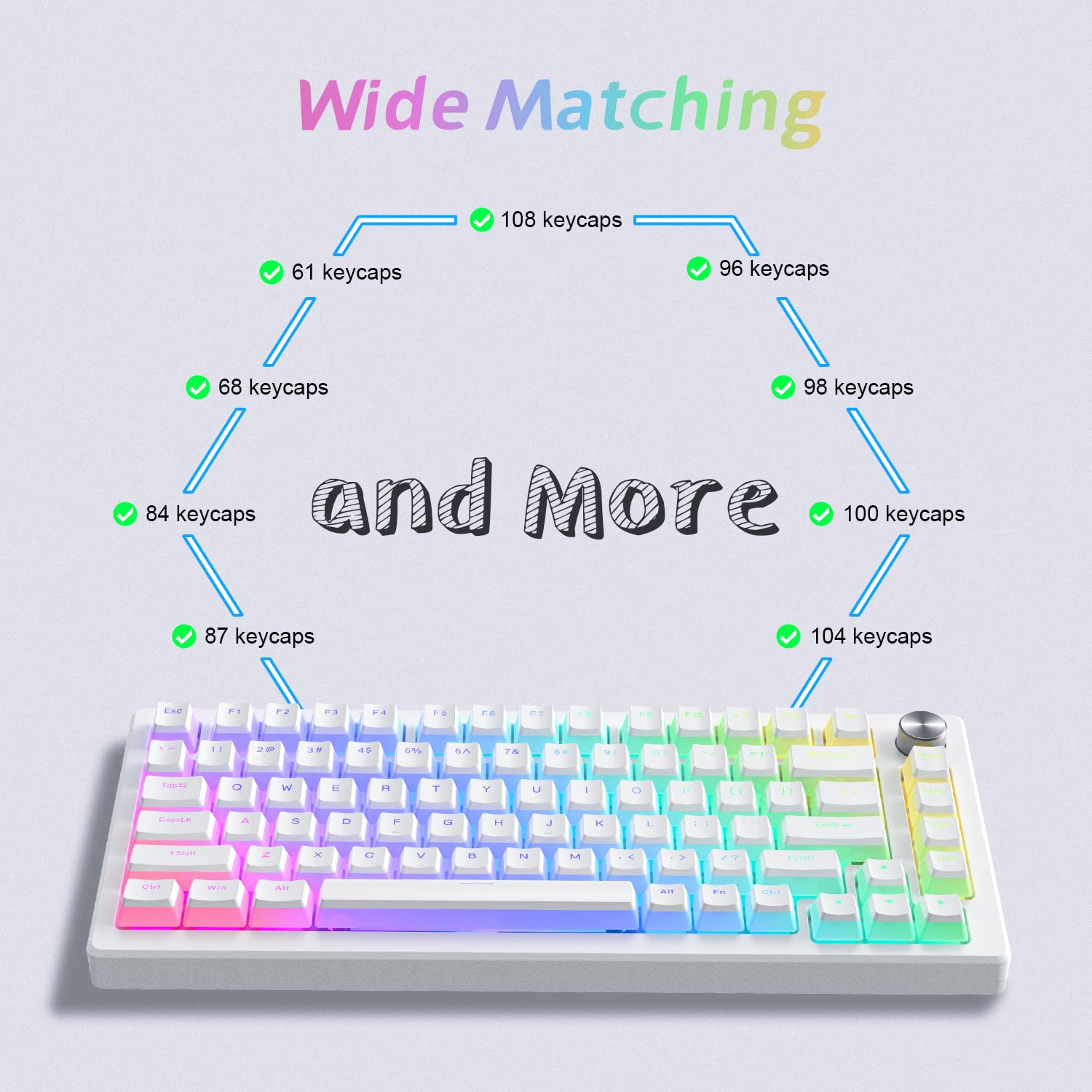 Womier Pudding Keycaps, PBT Keycaps 165 Keys Set Custom Keycap Set, Shine Through Keycaps OEM Profile, Universal Compatiability for 100%, 75%, 65%, 60% Keyboard-White