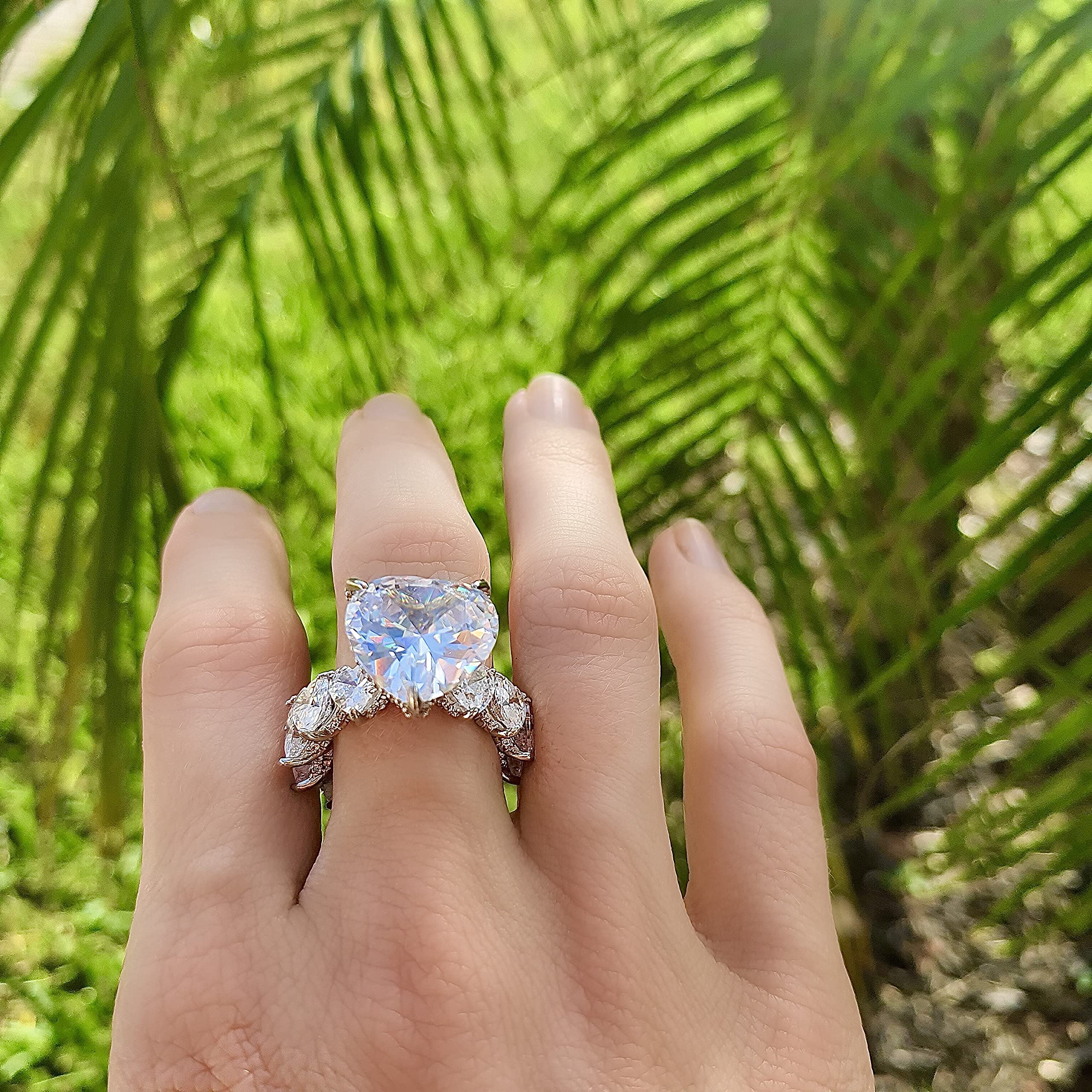 Heart shaped 5K Cubic Zirconia Engagement Handmade Ring. Luxury Quality Fashion Diamond-like Solitaire Ring. Amulet Talisman Good Luck ring