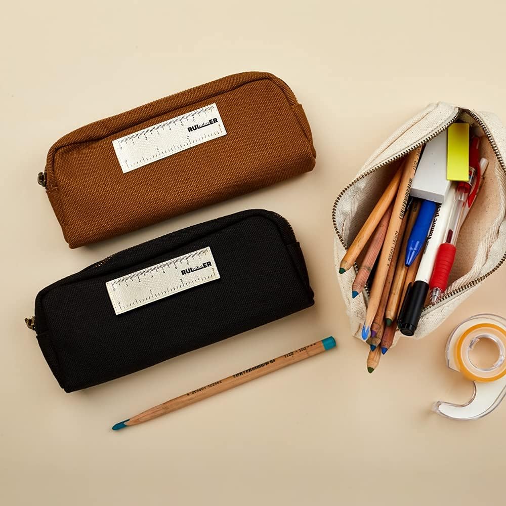 Trilly Canvas Pencil Case Pouch with Ruler I Larger Capacity Simple Pencil Pouch I School Small Pencil Bag For Boys & Girls I Holds Pencil, Pen, Personal Items & Desk Organizer Cute Pen Pouch Black