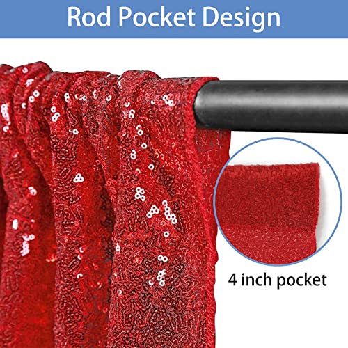 Hahuho Red Sequin Backdrop Curtain, 2PCS 2FTx8FT Glitter Backdrop Curtain for Parties, Christmas, Wedding, Party Decoration(2 Panels, 2FT x 8FT, Red