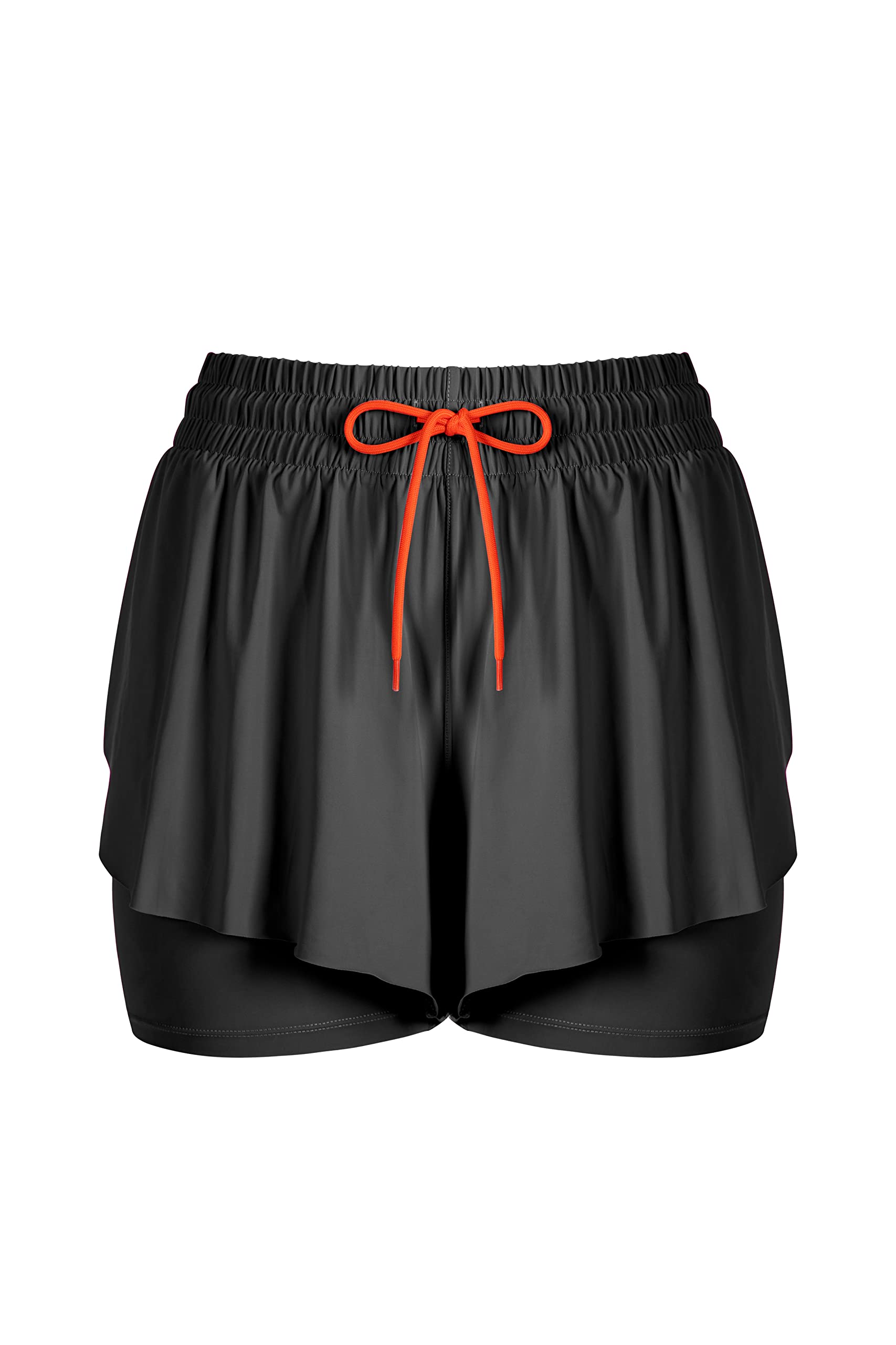 Feollr Womens 2 in 1 Flowy Running Shorts, Quick-Dry Drawstring for Women Gym Yoga Workout Athletic Shorts