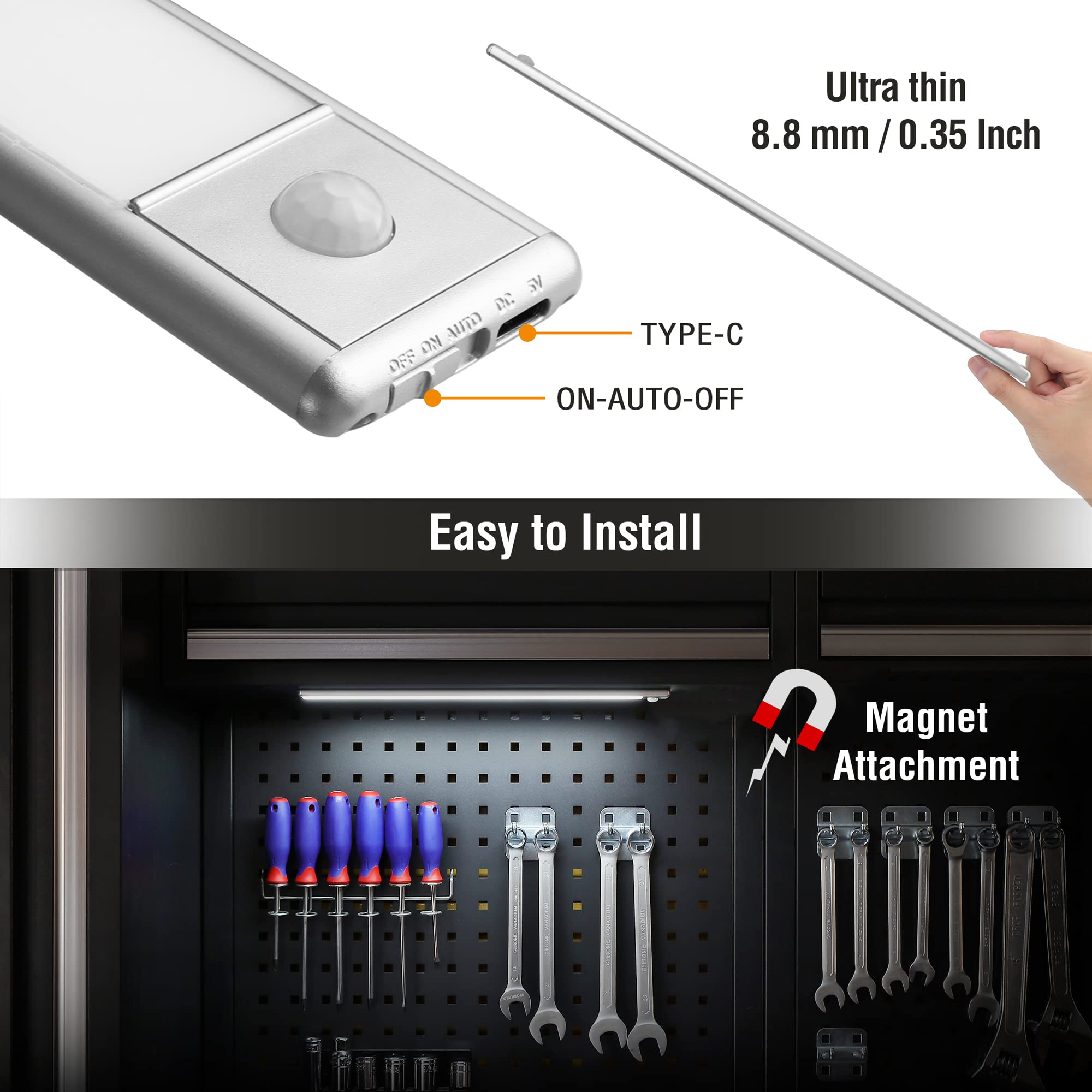 EverBrite Under Cabinet Lighting, 70 LED Under Counter Lighting, Wireless Motion Sensor Light, Ultra Thin LED Light Bar for Closet, Cabinet and Hallway, 350 Lumen, 6000K