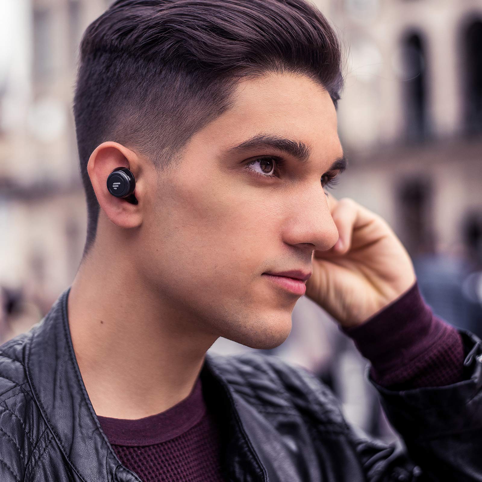 Edifier TWS5 True Wireless Earbuds - Up to 32 Hour Battery Life with Mic and Charging Case, Bluetooth v5.0 aptX, IPX5 Splash & Sweatproof, Easy Pairing - Black
