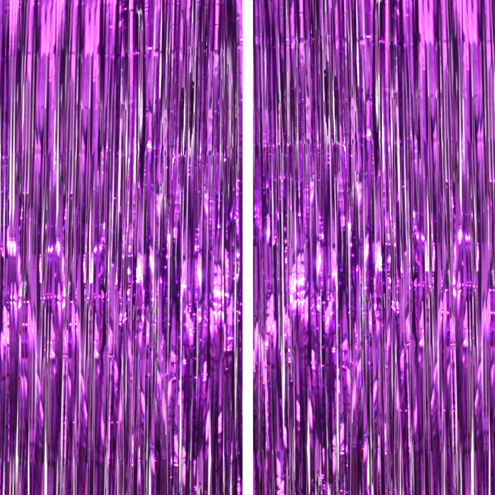 TOPPOT 2 Pack 3.3x8.2 ft Purple Foil Fringe Curtains Backdrop, Tinsel Curtain Backdrop, Streamer Backdrop for Birthday Party, Graduation and Most Common Holiday Party Decorations