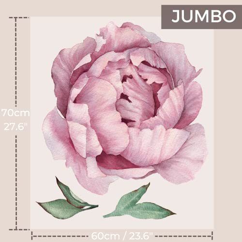 Wonder Space Jumbo Peony Watercolor Wall Decals - Large Size Peonies Flowers Leaves Room Wall Stickers - Scandinavian Design Floral (Pink & White)