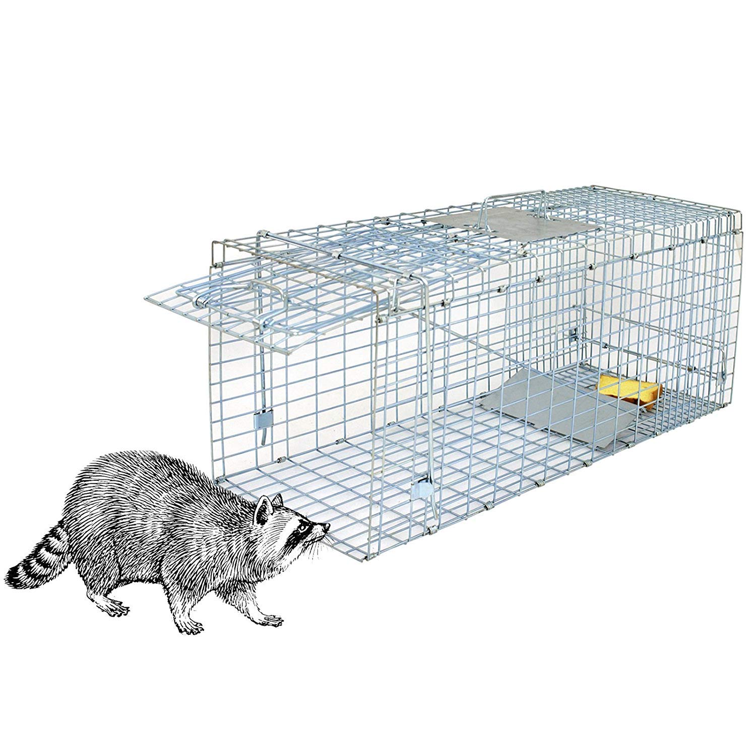 Oteymart Live Animal Trap Cage Catch Release Humane Rodent Cage with Handle Metal Steel for Rabbits, Stray Cat, Squirrel, Raccoon, Mole, Gopher, Chicken, Opossum (32" X 12" X 12")