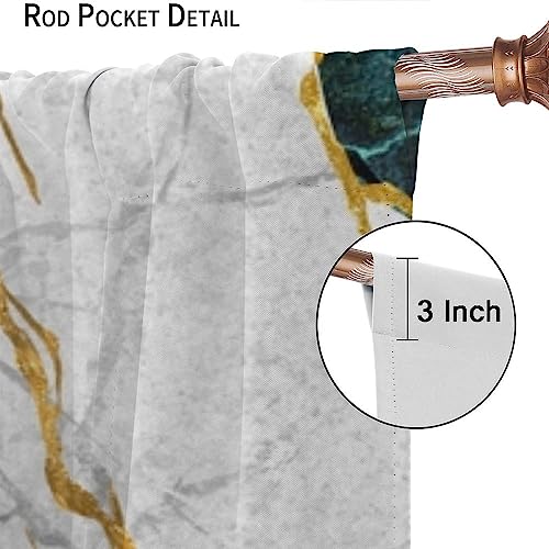 Marble Blackout Curtain,Ombre Emerald Green Golden Texture Backdrop Drapes,Rod Pocket Insulated Window Curtains for Living Room Bedroom Kitchen,42x45in