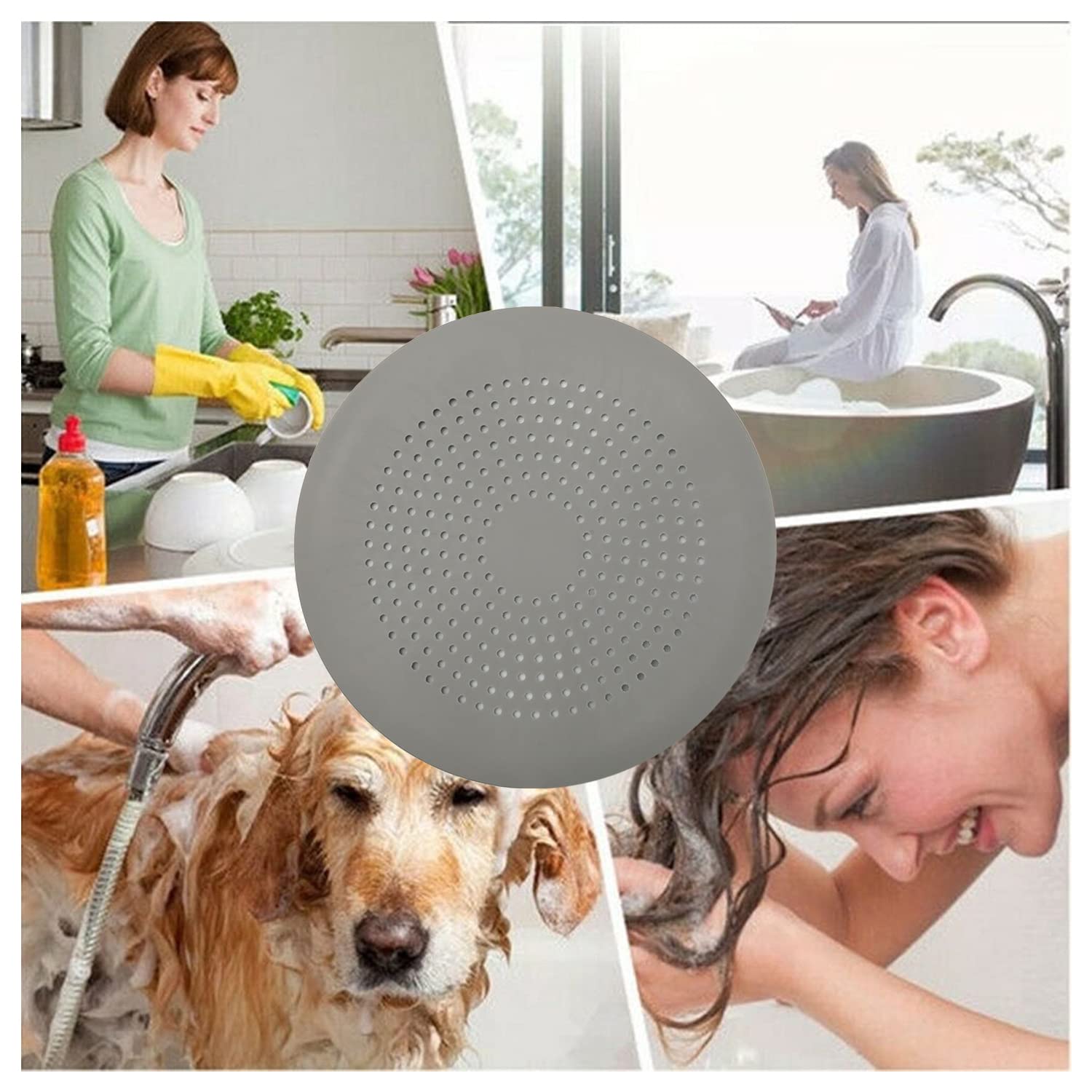 Hair Catcher Round Silicone Hair Stopper with Suction Cup Quick & Easy to Install Perfect for Bathroom, Bathtub & Kitchen Use - Pack of 2 (Black)