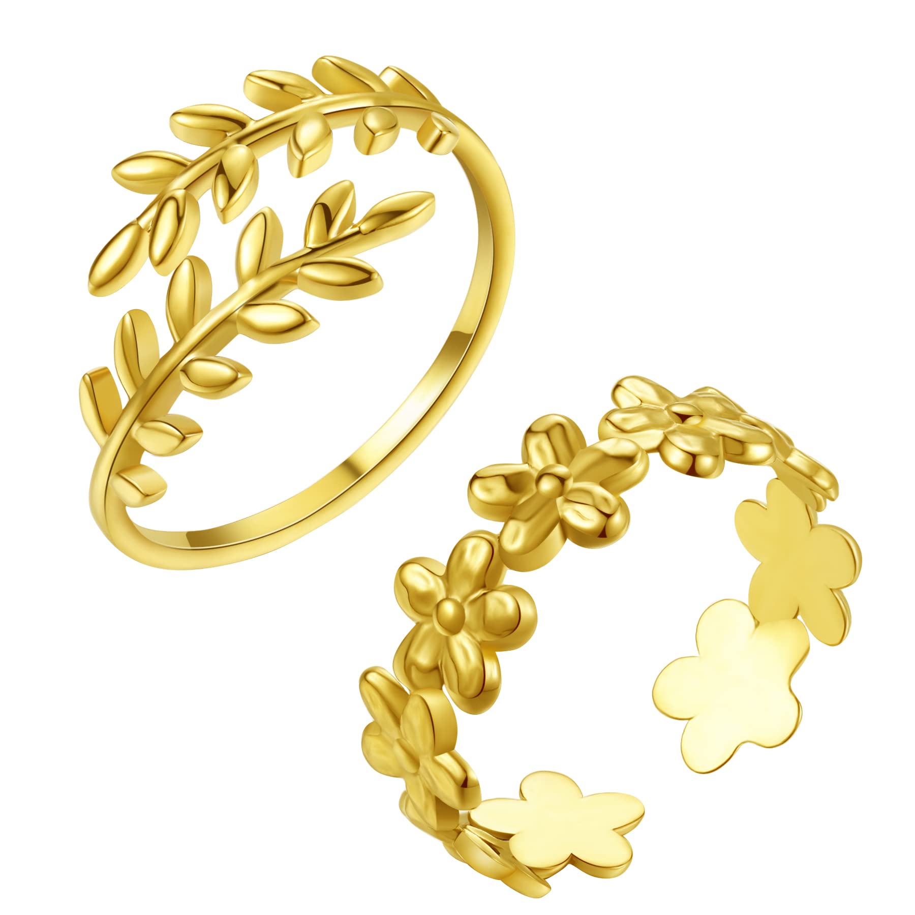 HeartMoonFox 14k Gold Plated Stainless Steel Cubic Zirconia Ring 2 Pieces Set Of Fashionable And Exquisite Stackable Rings Adjustable