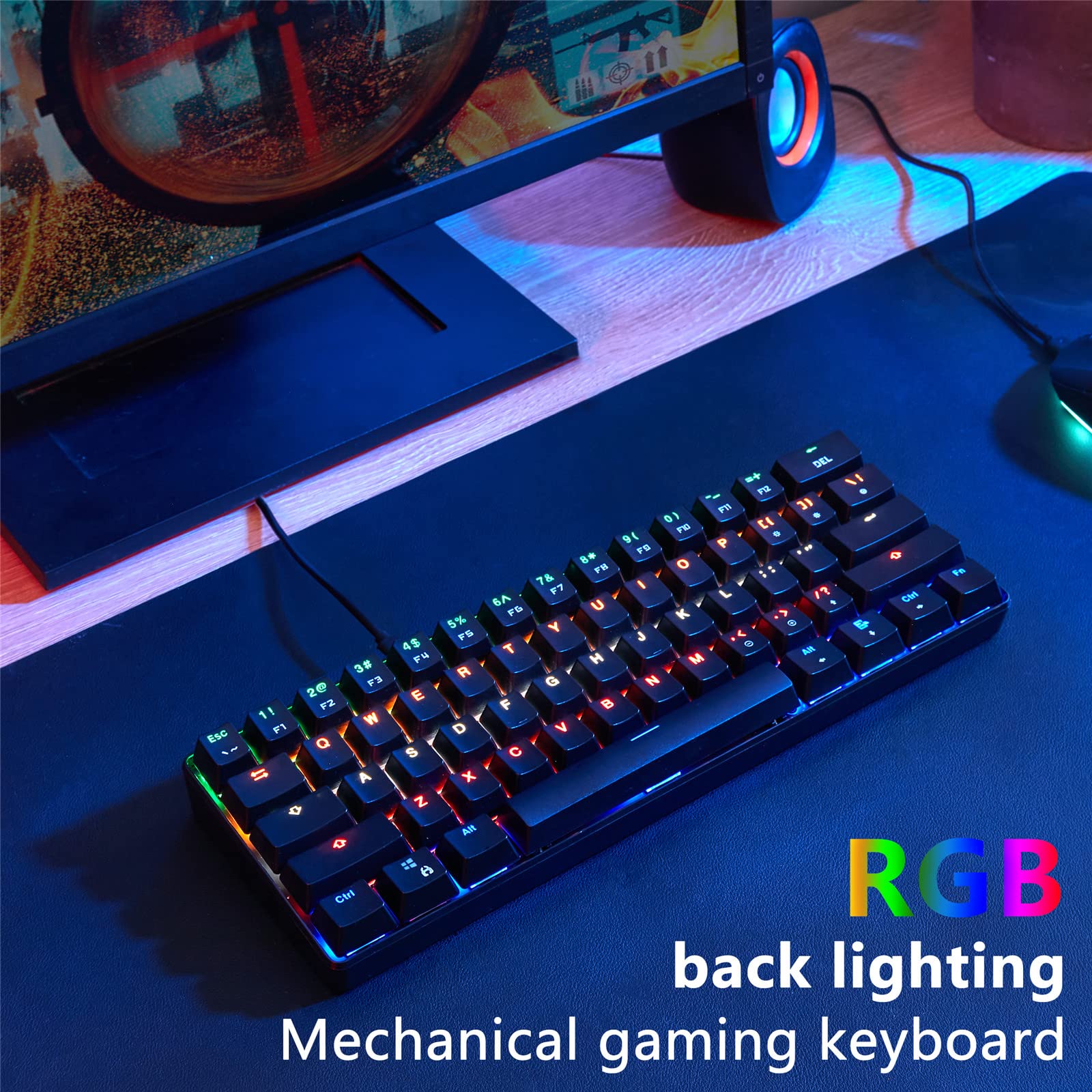 JIDOHUN KB-115 Wired Mechanical Keyboard, 61 Keys RGB Hot Swappable Blue Switch Gaming Keyboard with Software for Windows Vista,WIN7/8/10,Mac OS X Later,Linux,Chrome OS