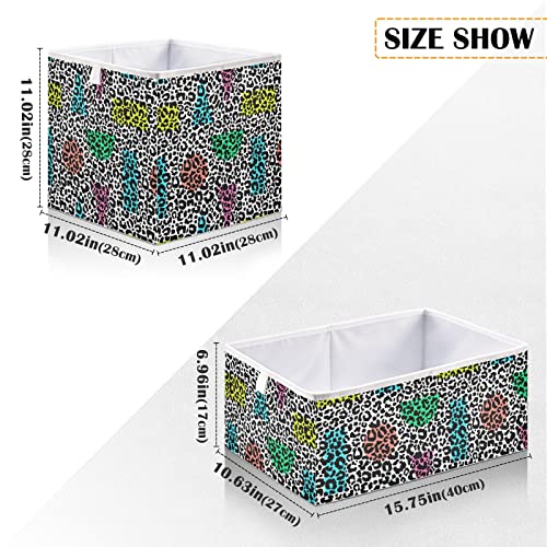 Sletend Cube Storage Bins Leopard Print Collapsible Storage Baskets Foldable Fabric Storage Box for Clothes, Toys 11" x 11" x 11"