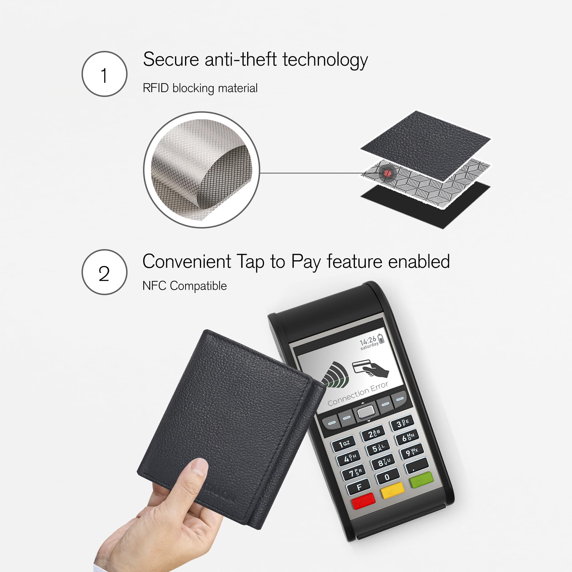 ESTALON Real Leather Trifold Wallet For Men-RFID Slim Tri Fold Wallets Minimalist 3 fold Credit Card Holder ID Window Christmas Gift (Phantom)