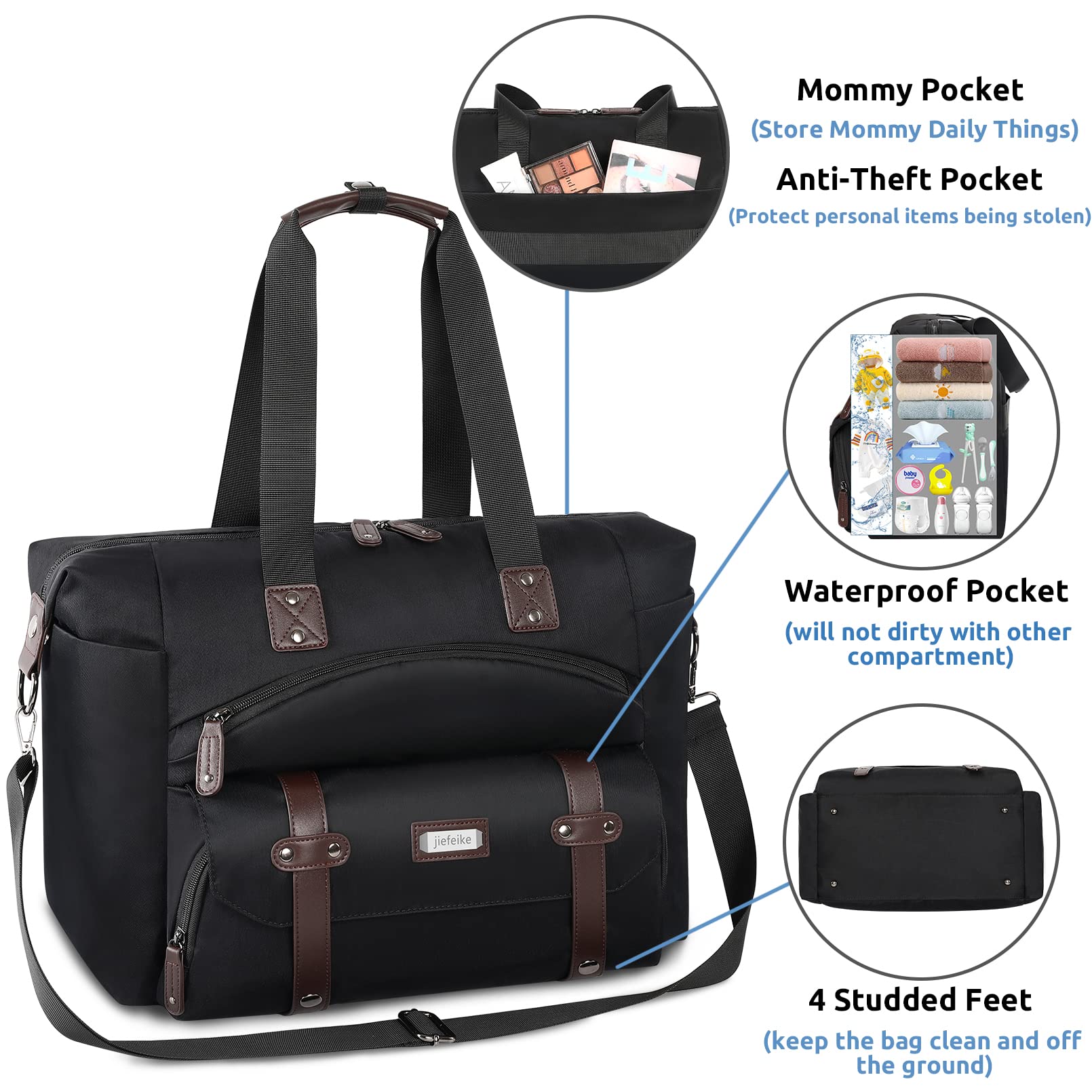 Jiefeike Pink Diaper Bag and Diaper Bag Tote