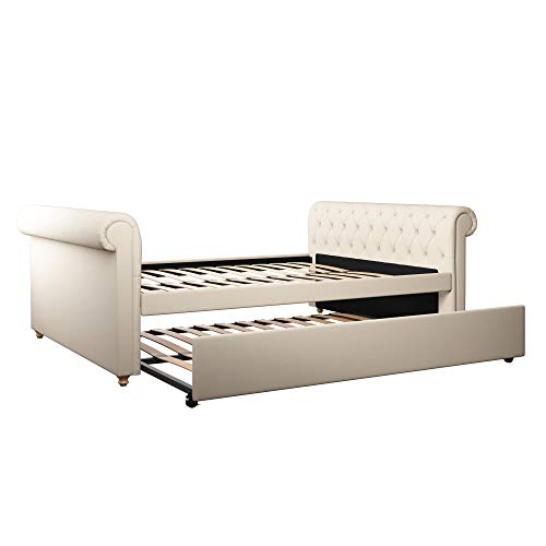 DHP Sophia Upholstered Queen Size Full Trundle, Tan Linen Daybed,