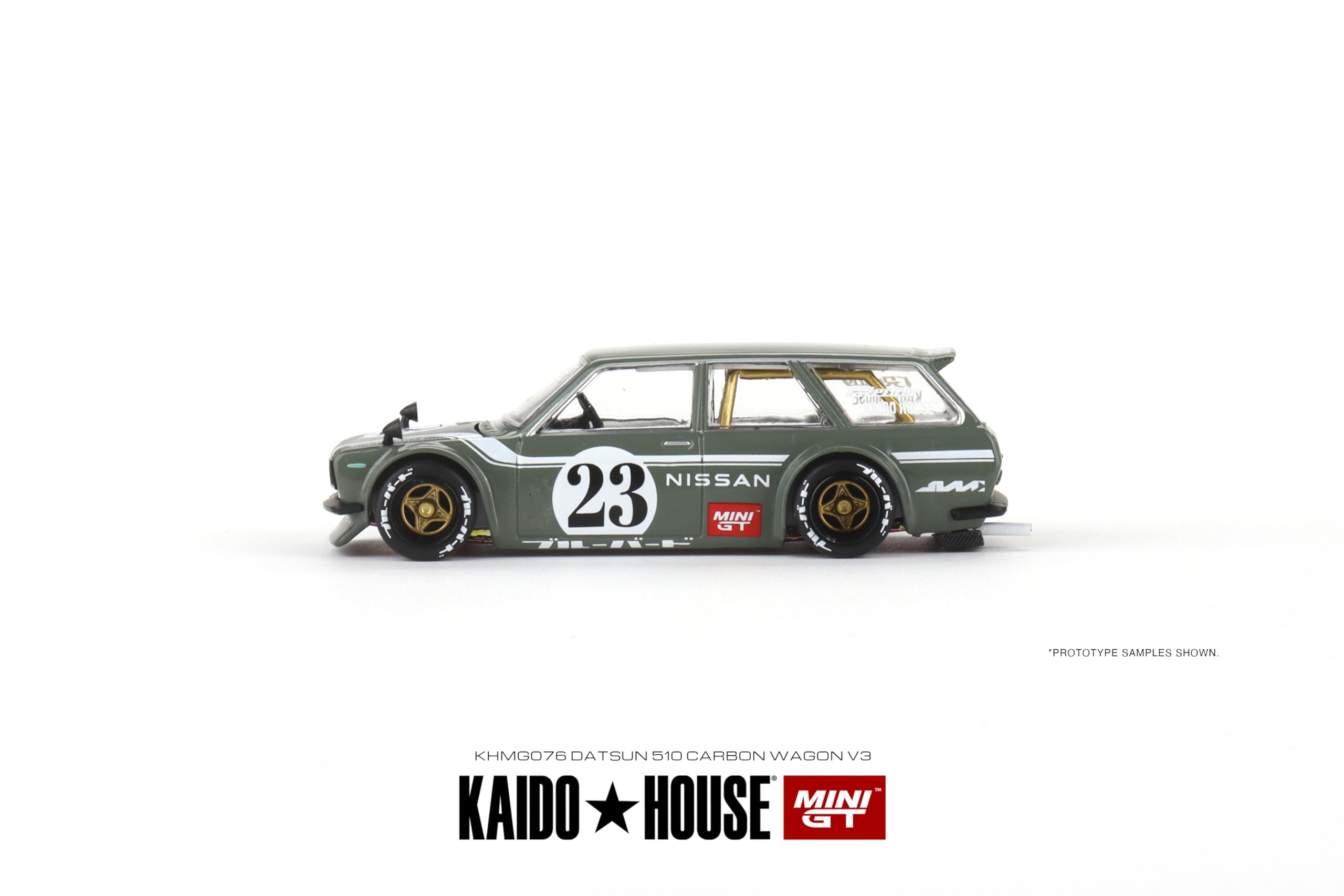 True Scale Miniatures Model Car Compatible with Datsun KAIDO 510 Wagon Carbon Fiber V3 Limited Edition 1/64 Diecast Model Car Kaido House KHMG076, Green