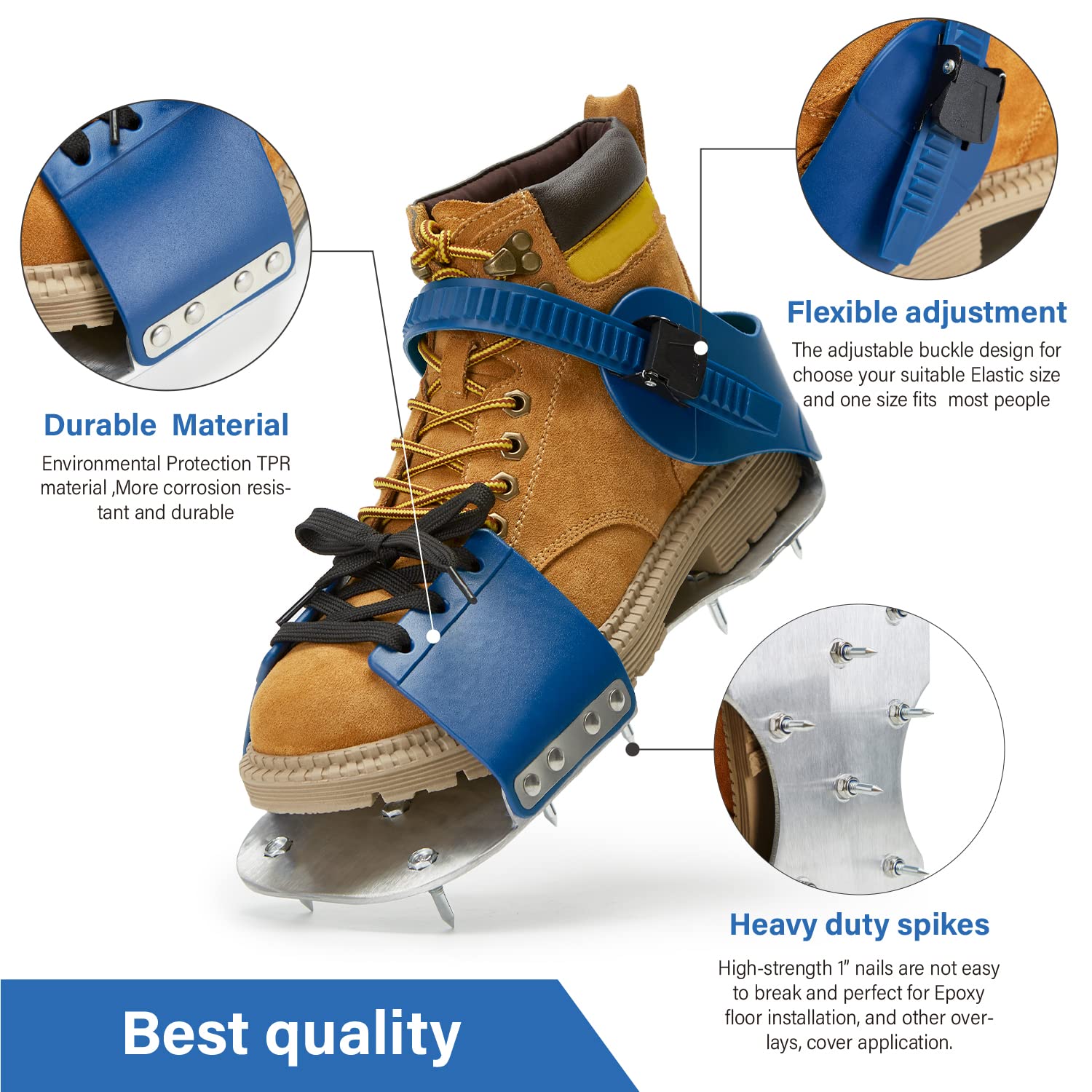 Leweio Gunite Spiked Shoes with 3/4in Short Spikes,New Upgrade Strap Design and Non-Slip Adjustable Snap for Epoxy Floor,Blue Color (Pair)