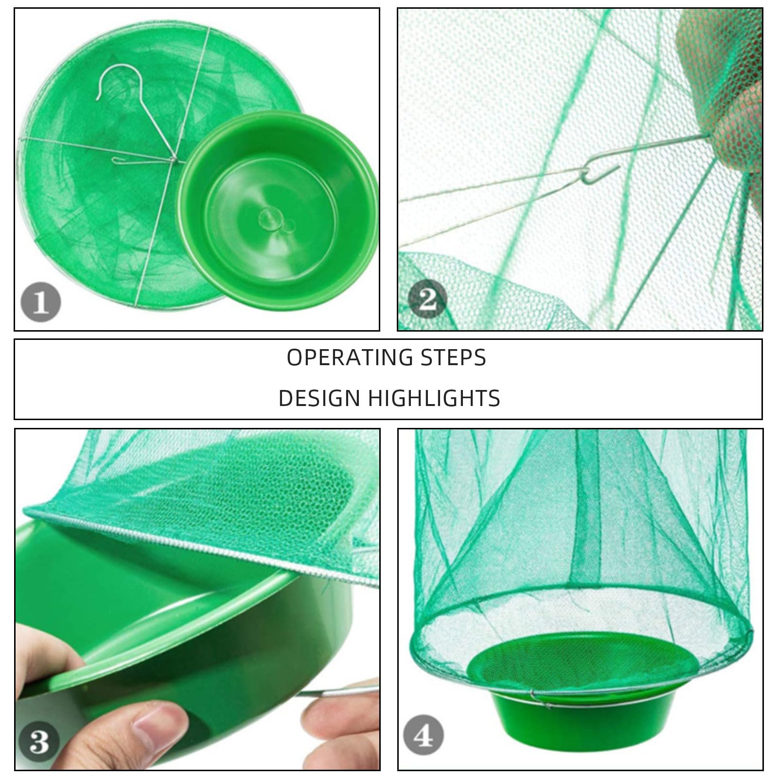 Ranch Fly Trap with Bait Tray, Reusable Fly Traps Fly Catcher Cage for Indoor or Outdoor Family Farms, Park, Restaurants (8 Pack) 01