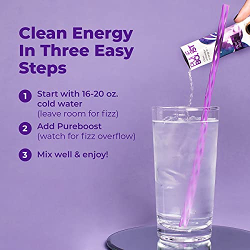 Pureboost Clean Energy Drink Mix + Immune System Support. Sugar-Free Energy with B12, Multivitamins, Antioxidants, Electrolytes (Acai Alert, 30 Count)