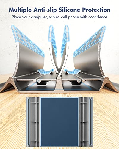 HEYZONE Vertical Laptop Stand, Dual Laptop Holder MacBook Vertical Stand,4 in 1 Gravity Laptop Dock Stand Auto Locking,Fits iPad/Surface/Chromebook/Gaming Laptops(Up to 17") (ABS Space Gray)