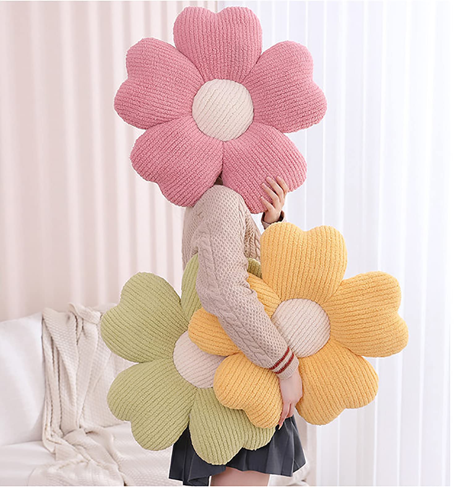 Skin-Friendly Plush Petal Throw Pillow. Soft and Comfortable, Fluffy and Full, meticulous Workmanship. (19inch, White 1)