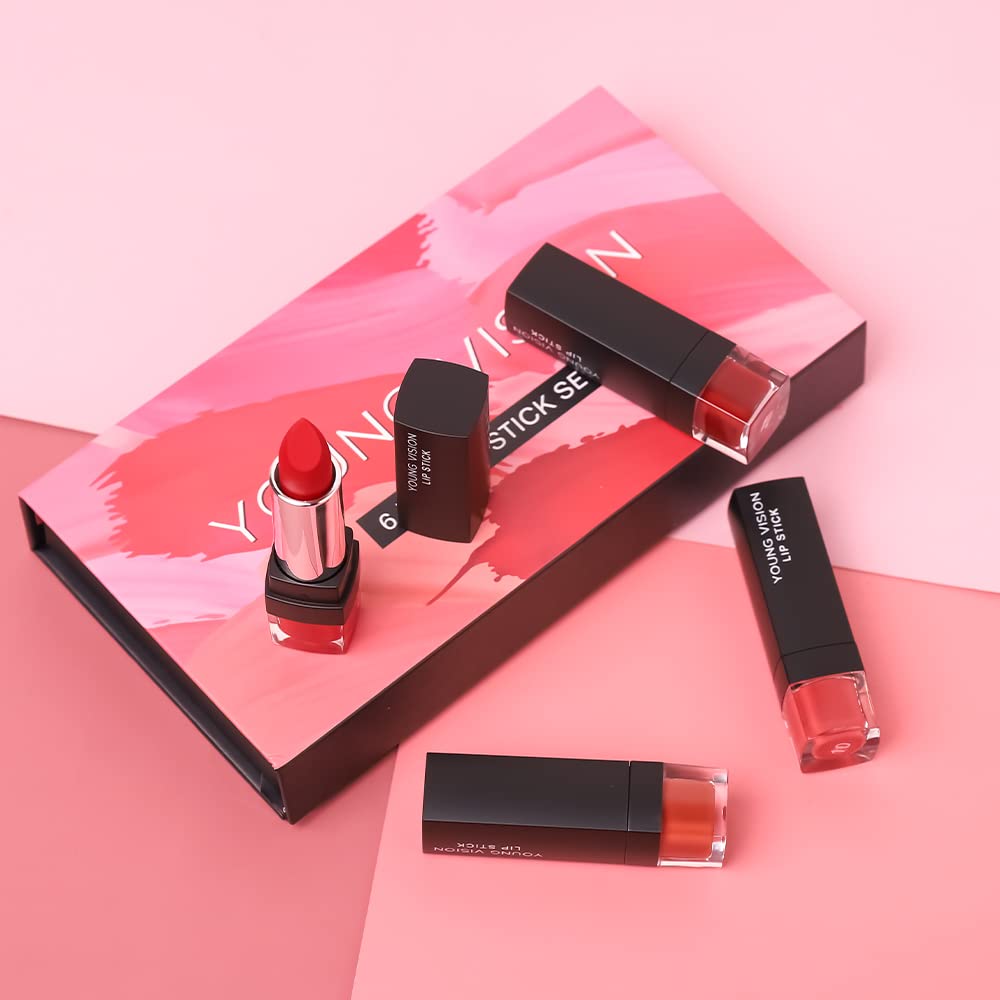 YOUNG VISION Classic Colors Lipstick, Lip Stick Bundles Gift Box Set, Matte Nude Finish, Retractable, 6 Packs