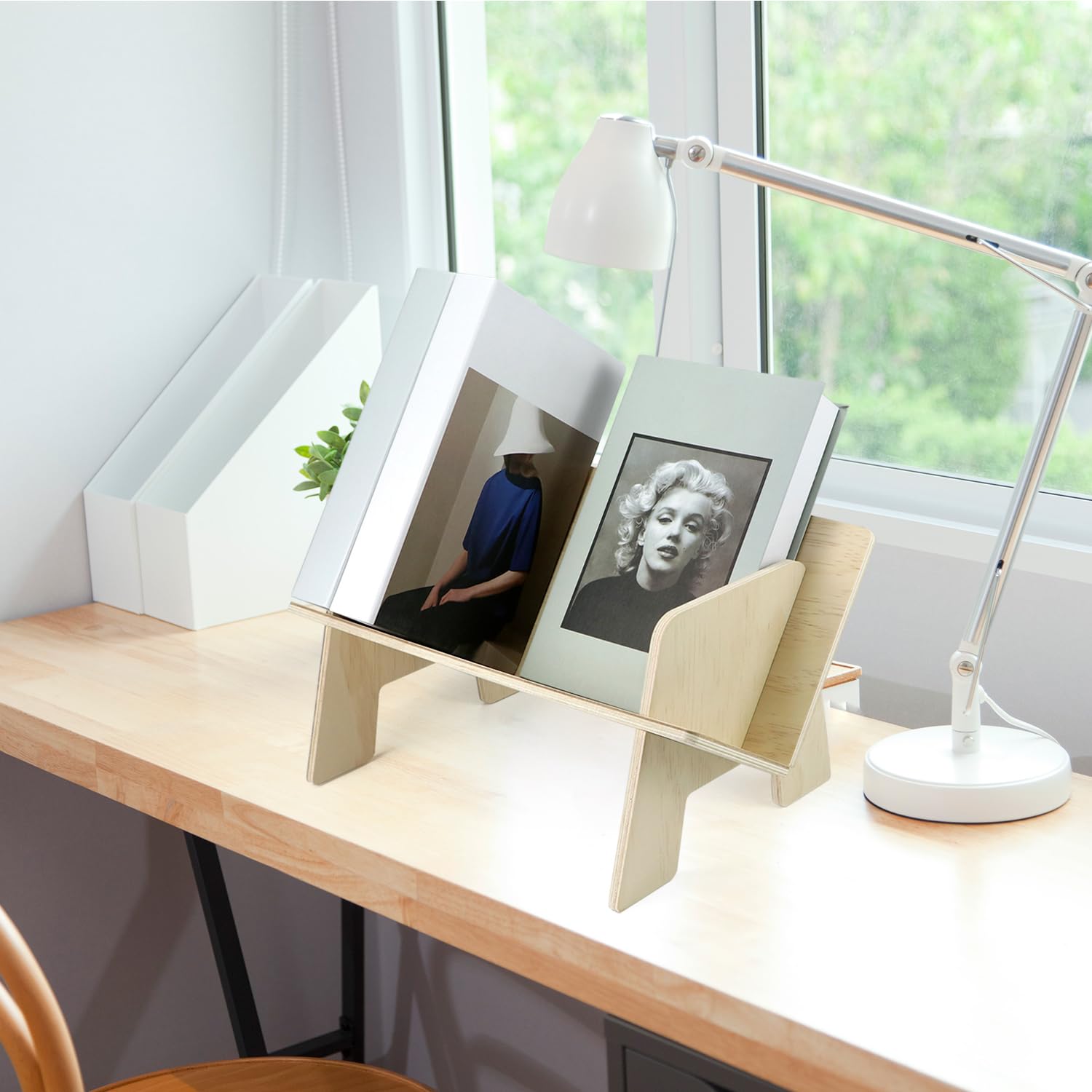 QWORK Wooden Tabletop Bookshelf - Desktop Storage Rack, Space-Saving Small Bookcase for Magazines, Books, and CDs, Ideal for Office, Bedroom, Living Room