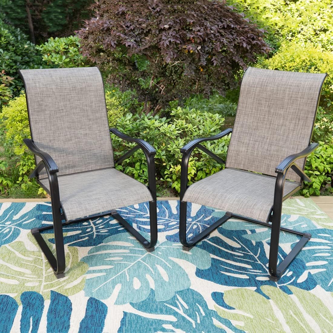 MFSTUDIO Outdoor Sling Dining Chair, 2 PCS Heavy Duty Spring Motion Patio Dining Chair, Tan Color, 300LBS